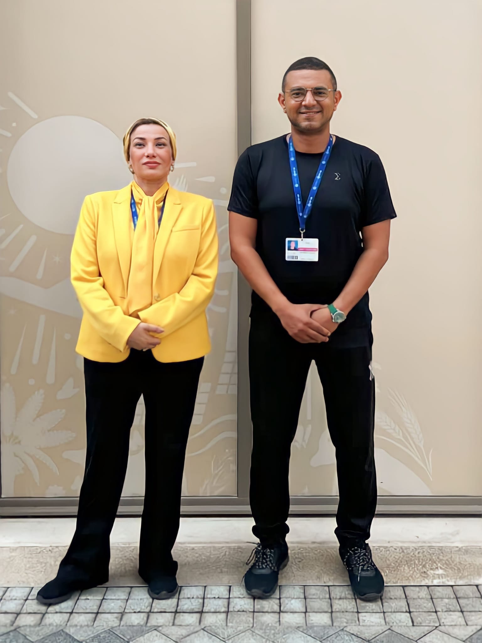 The Minister of Environment receives Egyptian adventurer Ali Abdo at the Egyptian pavilion at ...